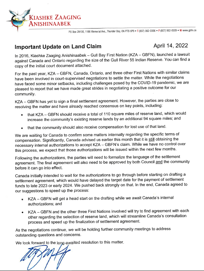 Land Claims - Gull Bay First Nation